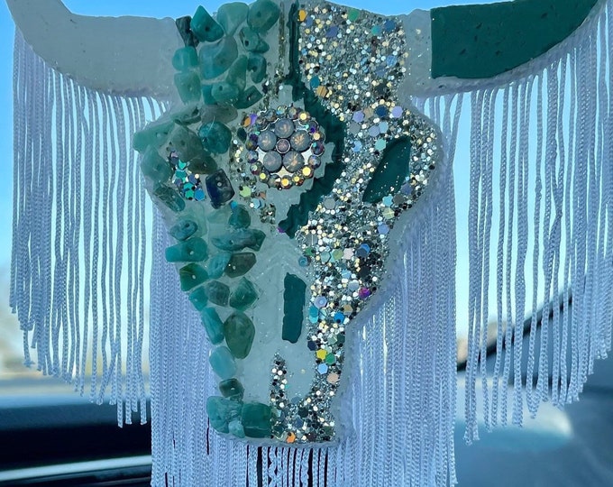 Bull Skull Freshie With Fringe and Stones - Etsy