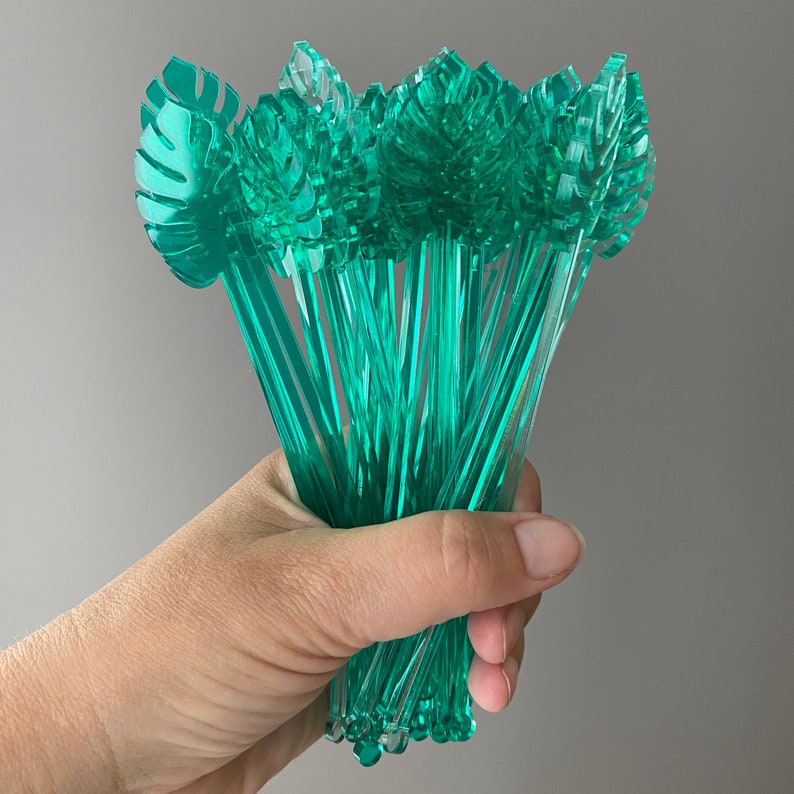 Monstera Leaf Stir Sticks for Cocktails // Tropical Party | Etsy