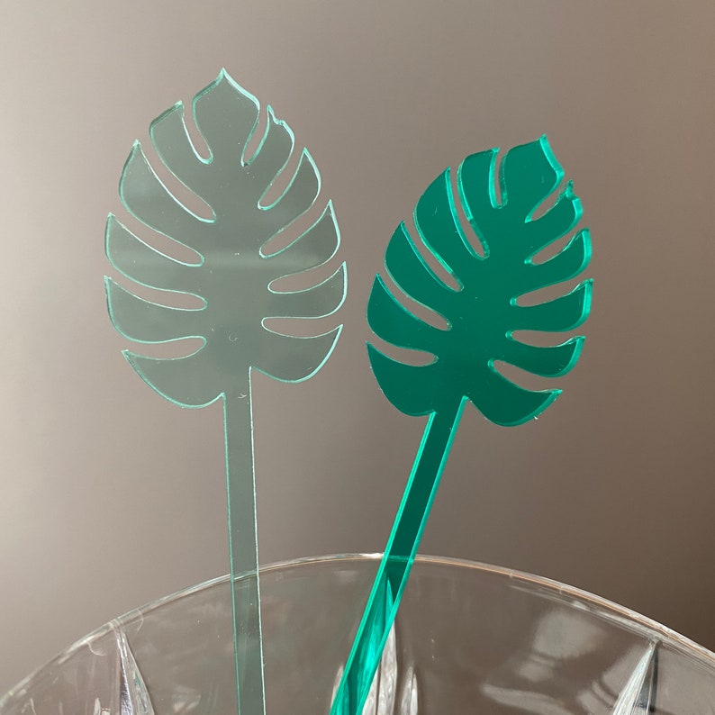 Monstera Leaf Stir Sticks for Cocktails // Tropical Party | Etsy