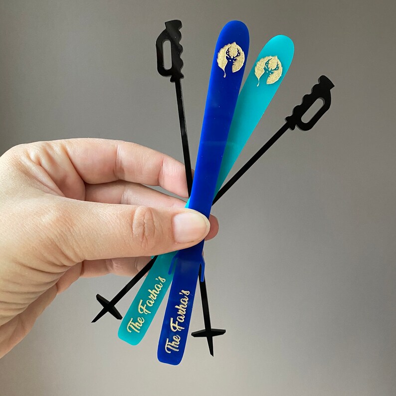 Personalized Skis and Poles Stir Sticks 8 PIECES // Aprés - Etsy