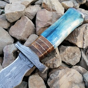 Custom Handmade Damascus Steel Dagger Knife & Leather Cover - Etsy