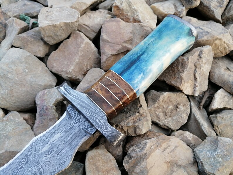 Custom Handmade Damascus Steel Dagger Knife & Leather Cover - Etsy