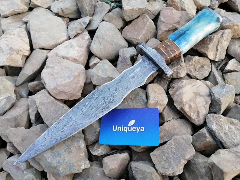 Custom Handmade Damascus Steel Dagger Knife & Leather Cover - Etsy