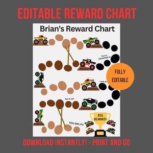 Editable Reward Chart, Printable Monster Truck Reward Chart for Boys ...