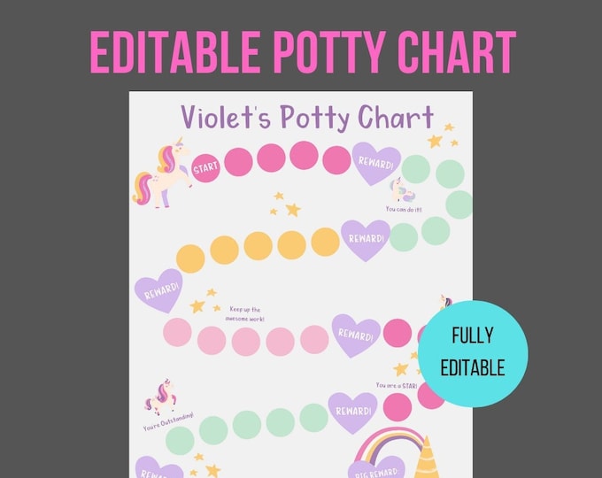 Editable Potty Chart | Printable Unicorn Potty Chart for Girls | Potty ...