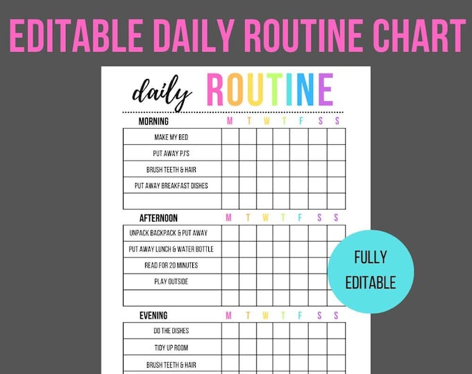 Printable Editable Daily Routine for Kids | Daily Routine Chart ...