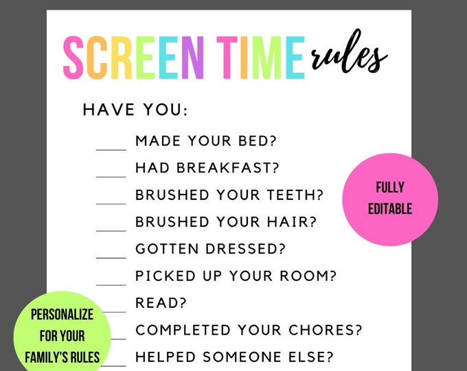 Printable Editable Screen Time Rules for Kids | Screentime Rules ...