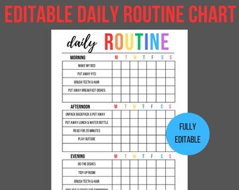 Printable Editable Daily Routine for Kids | Daily Routine Chart ...