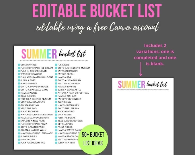Printable Editable SUMMER Bucket List for Kids | Kids Bucket List ...