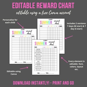 Printable Editable SUMMER Allowance Tracker | Reward Chart | Screen ...