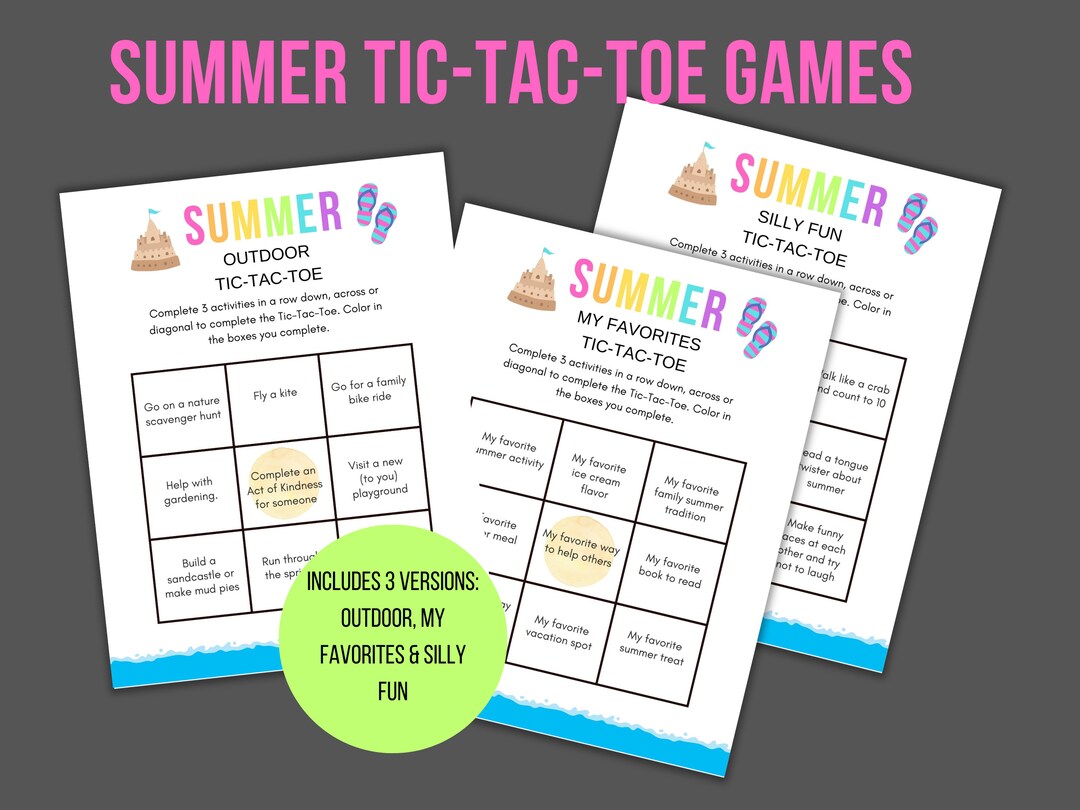Printable SUMMER Tic-tac-toe Games for Kids | Summer Activities for ...
