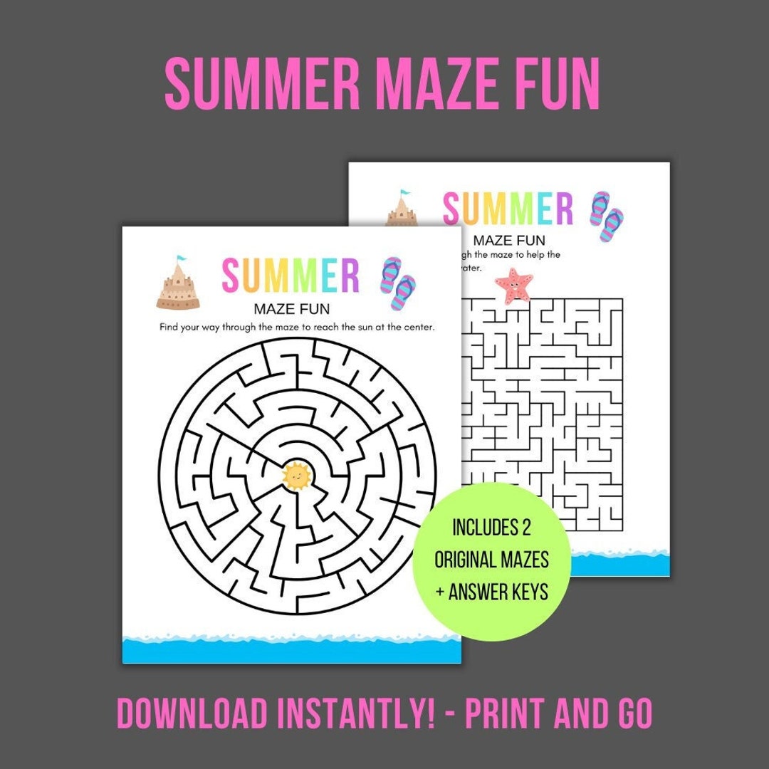 Printable SUMMER Maze for Kids Kids Mazes Summer Fun Mazes for Kids ...