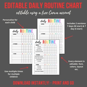 Printable Editable Daily Routine for Kids | Daily Routine Chart ...