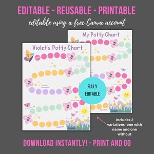 Editable Potty Chart Printable Butterfly Potty Chart for Girls Potty ...