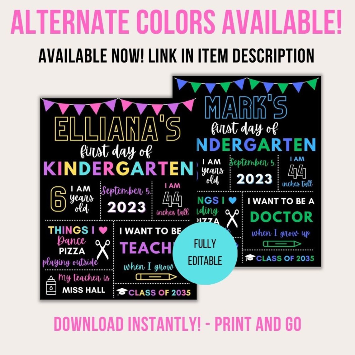 EDITABLE First Day of School Printable Sign | Back to School | School ...