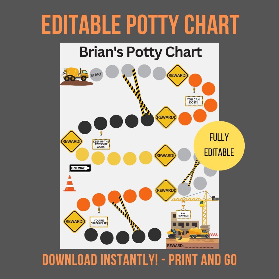 Editable Potty Chart Printable Construction Potty Chart for - Etsy