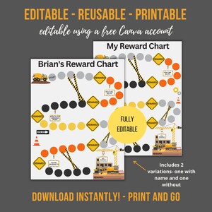 Editable Reward Chart Printable Construction Reward Chart - Etsy