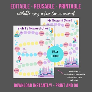 Editable Reward Chart | Printable Mermaid Reward Chart for Girls ...