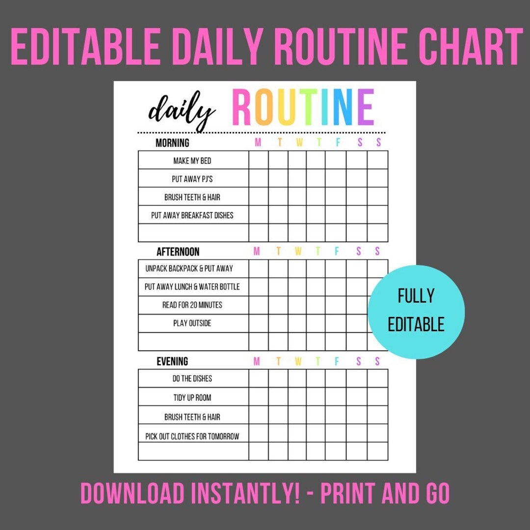 Printable Editable Daily Routine for Kids | Daily Routine Chart ...