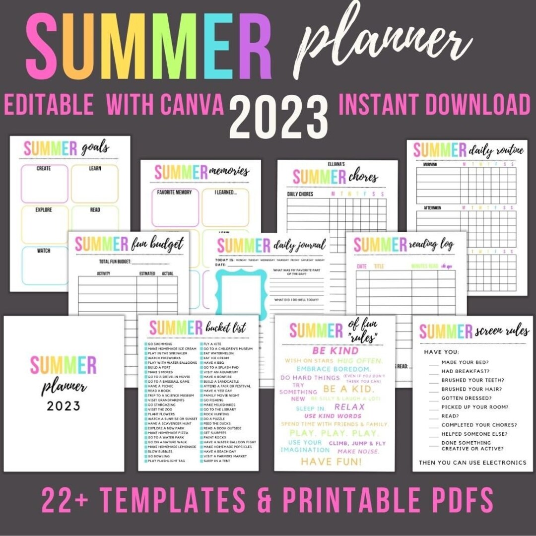 Printable Editable SUMMER 2023 Planner Bundle Summer Calendar Summer ...