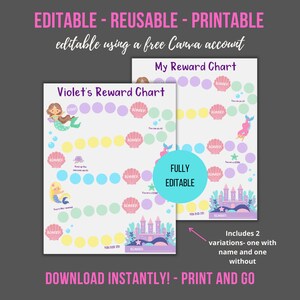 Editable Reward Chart Printable Mermaid Reward Chart for - Etsy