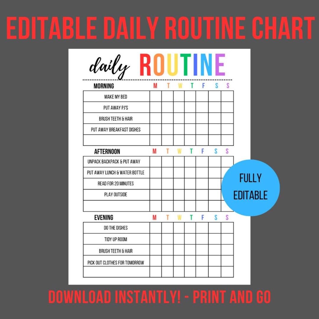 Printable Editable Daily Routine for Kids | Daily Routine Chart ...