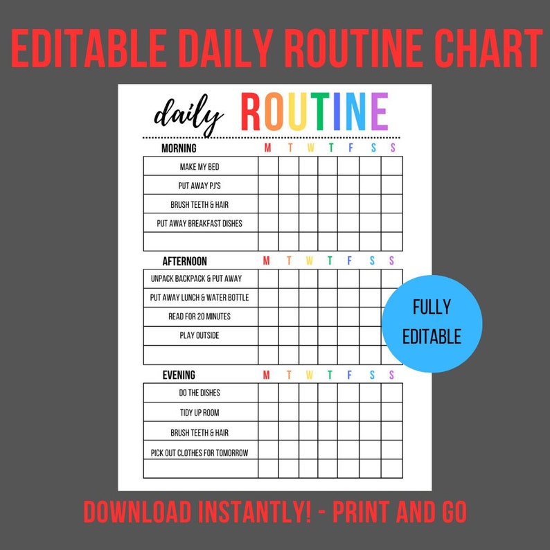 Printable Editable Daily Routine for Kids | Daily Routine Chart ...