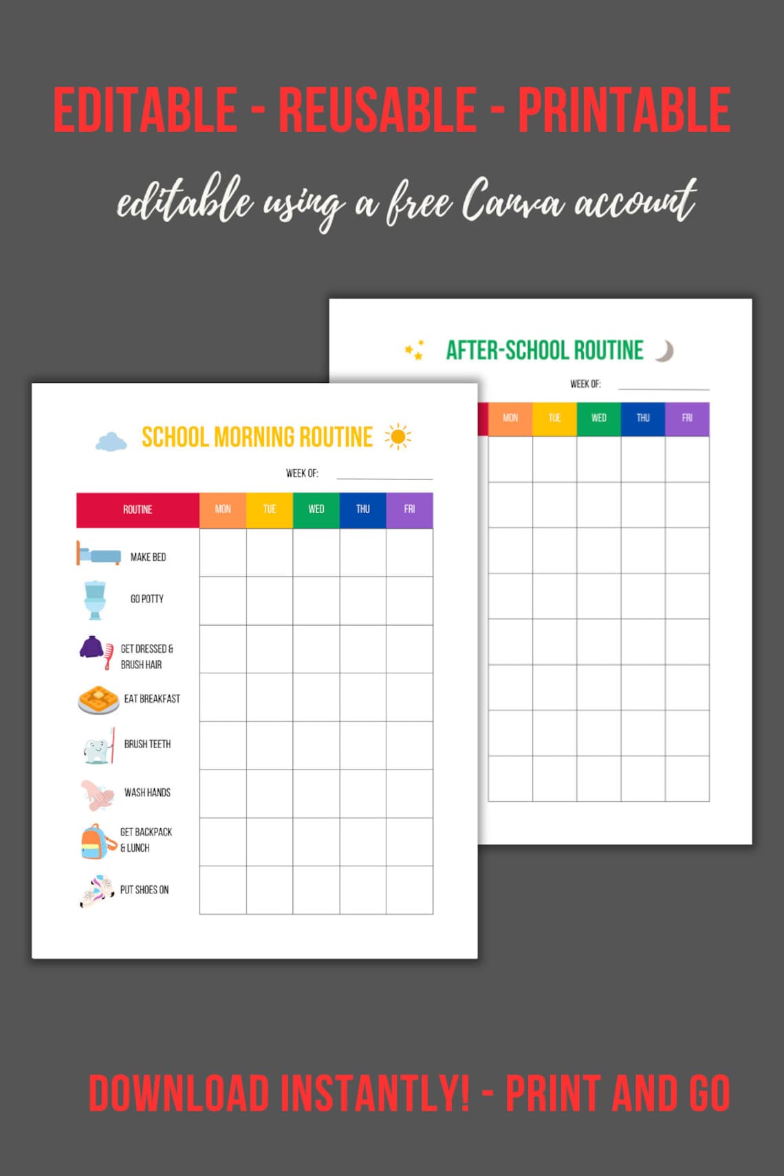 Fun & Functional EDITABLE Digital Kids School Routine Chart | Morning ...