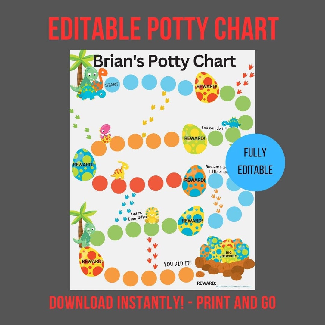Editable Potty Chart Printable Dinosaur Potty Chart for Boys - Etsy