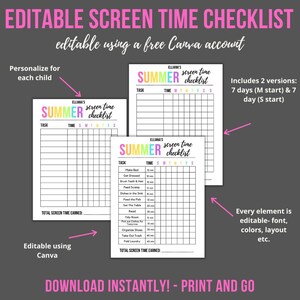 Printable Editable SUMMER Allowance Tracker | Reward Chart | Screen ...