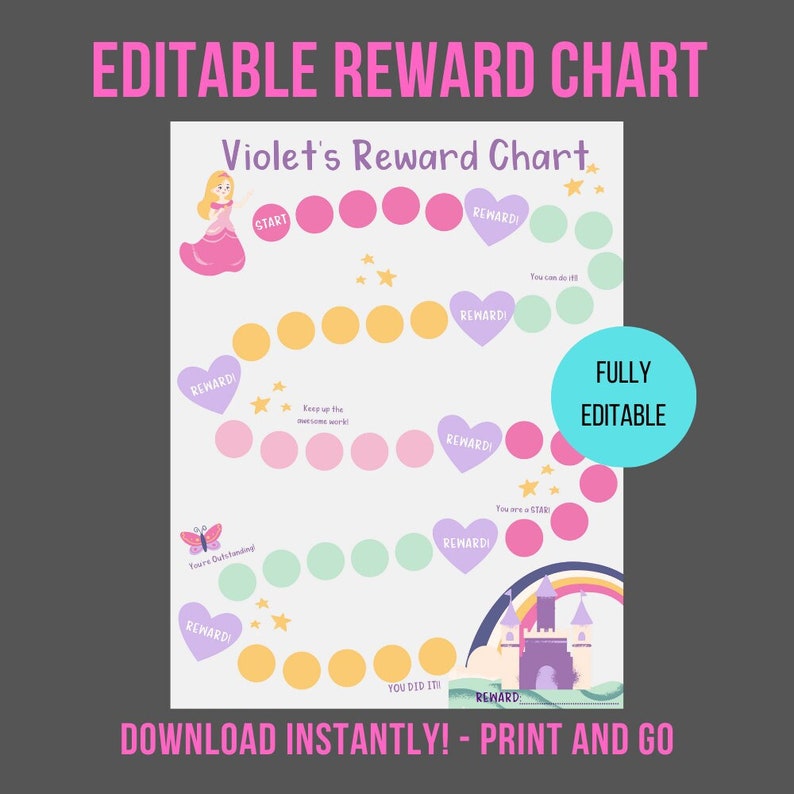 Editable Princess Reward Chart for Girls (printable Download) - Etsy