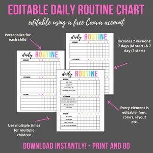Printable Editable Daily Routine for Kids | Daily Routine Chart ...