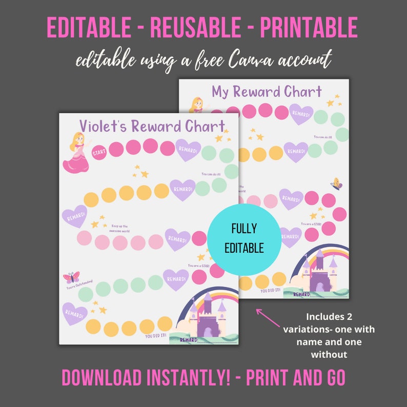 Editable Princess Reward Chart for Girls (printable Download) - Etsy