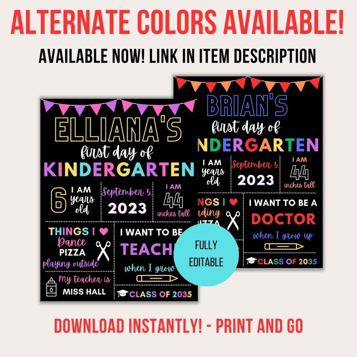 EDITABLE First Day of School Printable Sign | Back to School | School ...