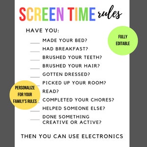 Printable Editable Screen Time Rules for Kids | Screentime Rules ...
