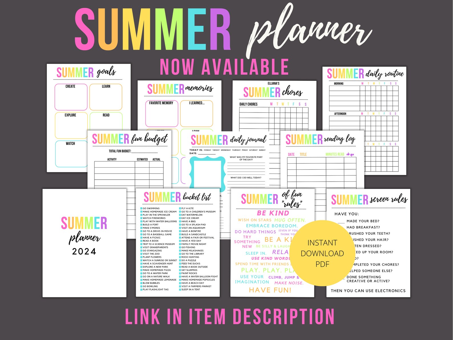 Editable Summer Screen Time Rules Chart | Kids Planner (digital ...