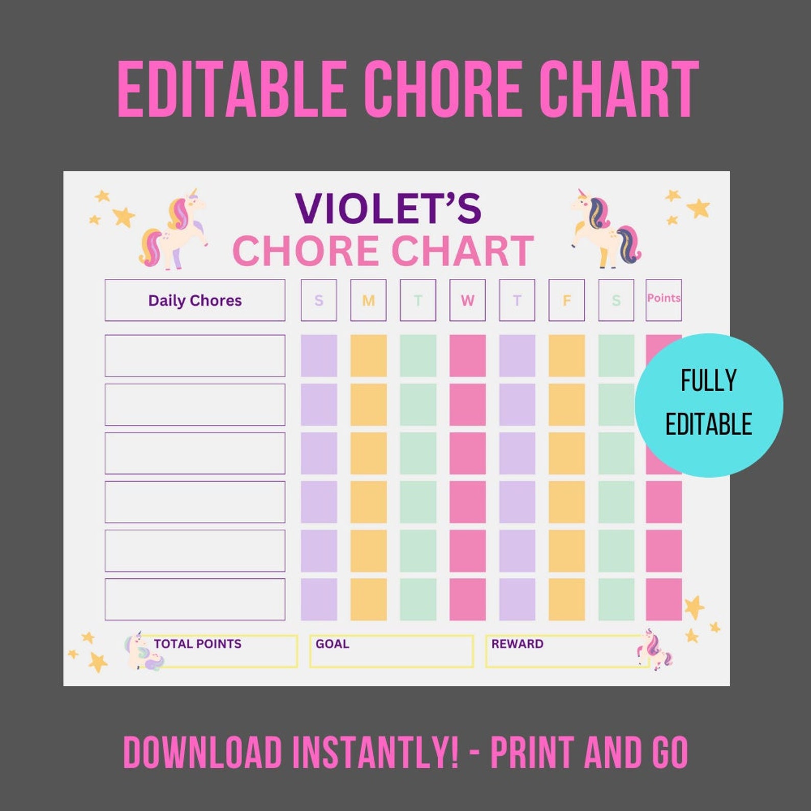 Editable Chore Chart Printable Unicorn Chore Chart for Girls Routine ...