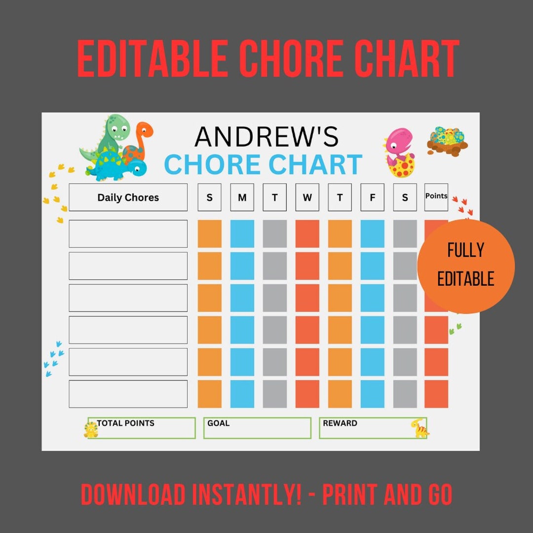 Editable Chore Chart | Printable Dinosaur Chore Chart for Boys ...
