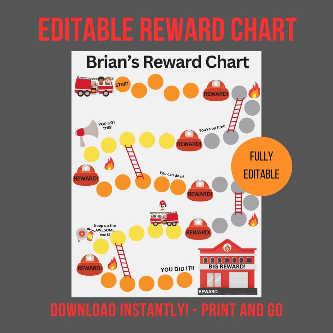 Editable Reward Chart | Printable Firetruck Potty Chart for Boys ...