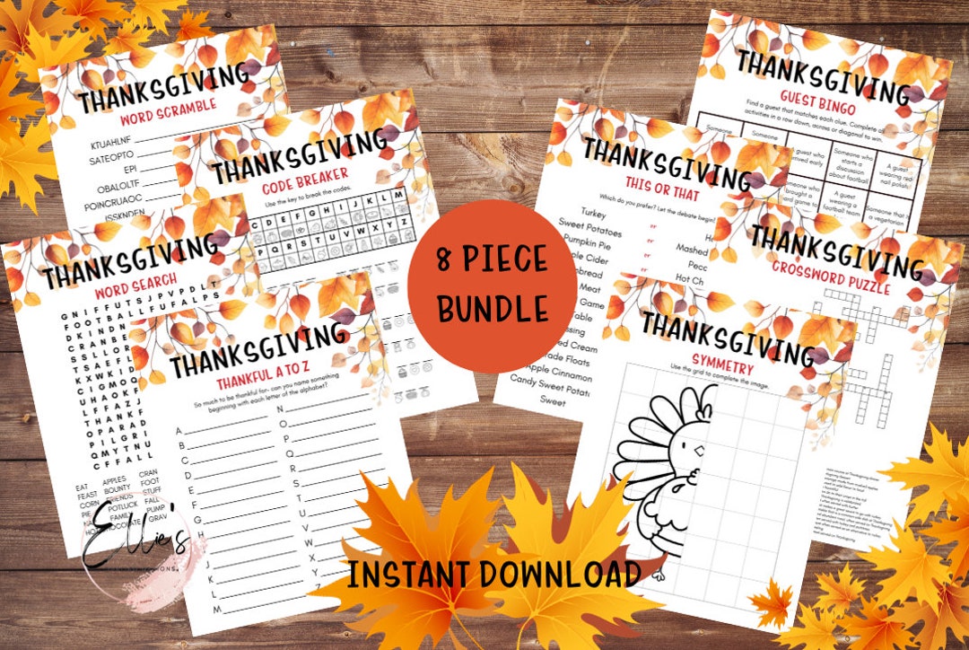Thanksgiving Digital Download, Word Search, Crossword Puzzle ...