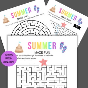 Printable SUMMER Maze for Kids Kids Mazes Summer Fun Mazes for Kids ...
