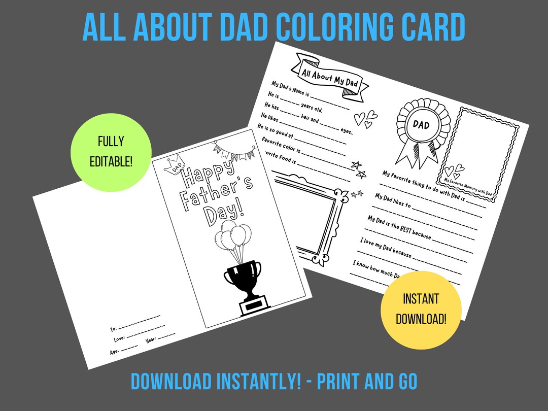 Father's Day Printable Coloring Card | Editable Printable Card | All ...