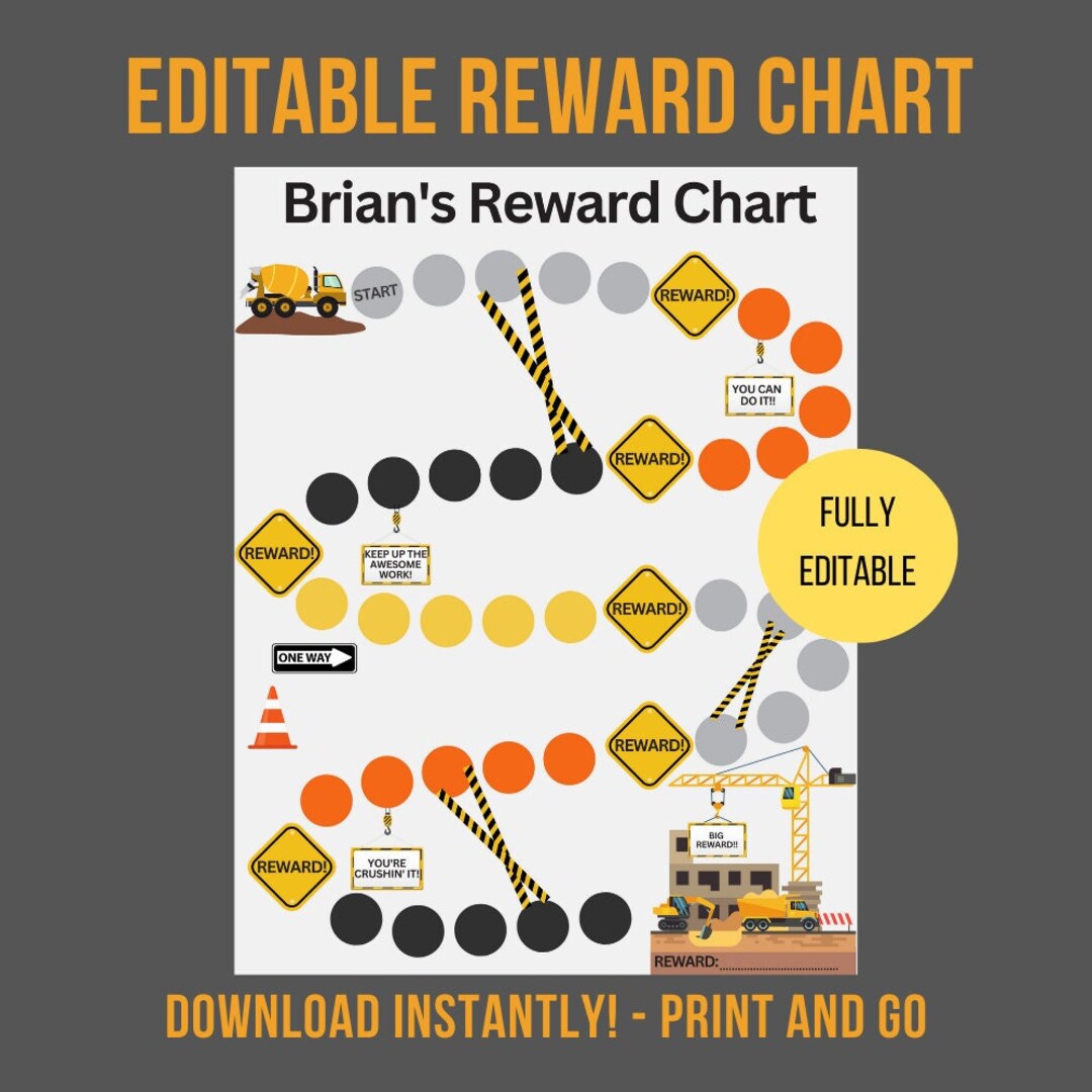 Editable Reward Chart Printable Construction Reward Chart - Etsy