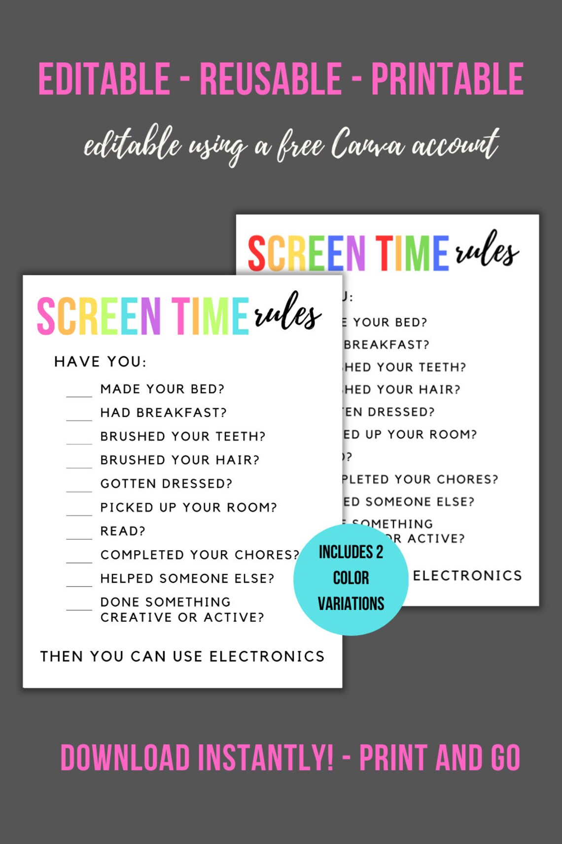 Printable Editable Screen Time Rules for Kids | Screentime Rules ...