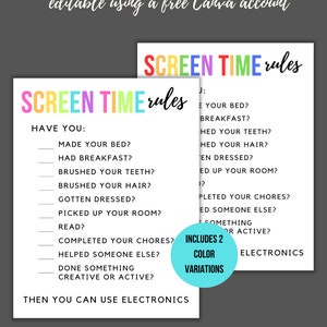 Printable Editable Screen Time Rules for Kids | Screentime Rules ...