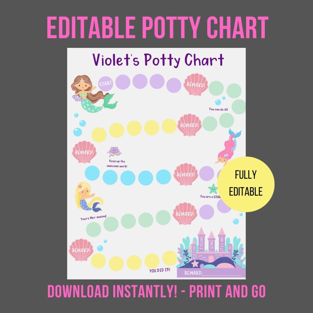Editable Potty Chart Printable Mermaid Potty Chart for Girls - Etsy