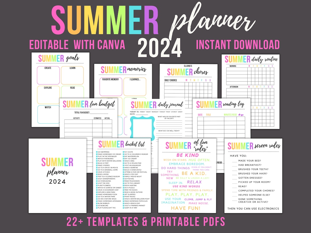 Printable Editable SUMMER 2024 Planner Bundle | Summer Calendar ...