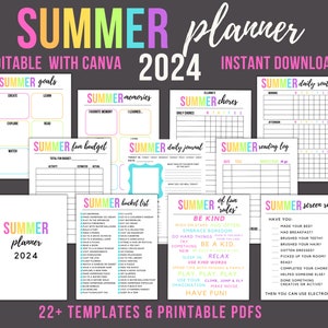 Printable Editable SUMMER 2024 Planner Bundle | Summer Calendar ...