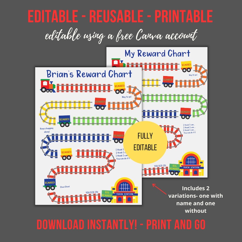 Train Reward Chart | Editable Sticker Chart, Potty Training (digital ...