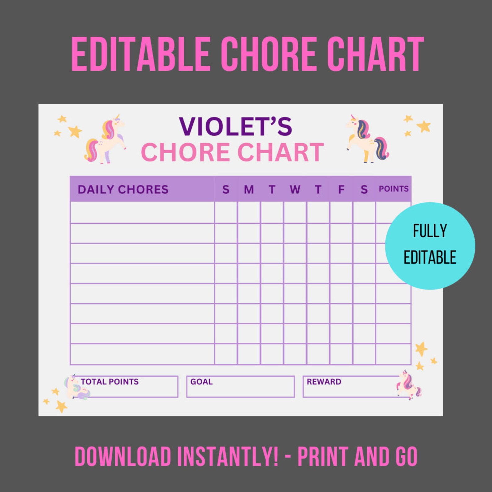 Editable Chore Chart | Printable Unicorn Chore Chart for Girls ...